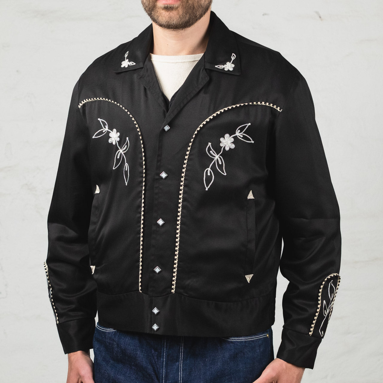 Embroidered Rayon Western Jacket Black