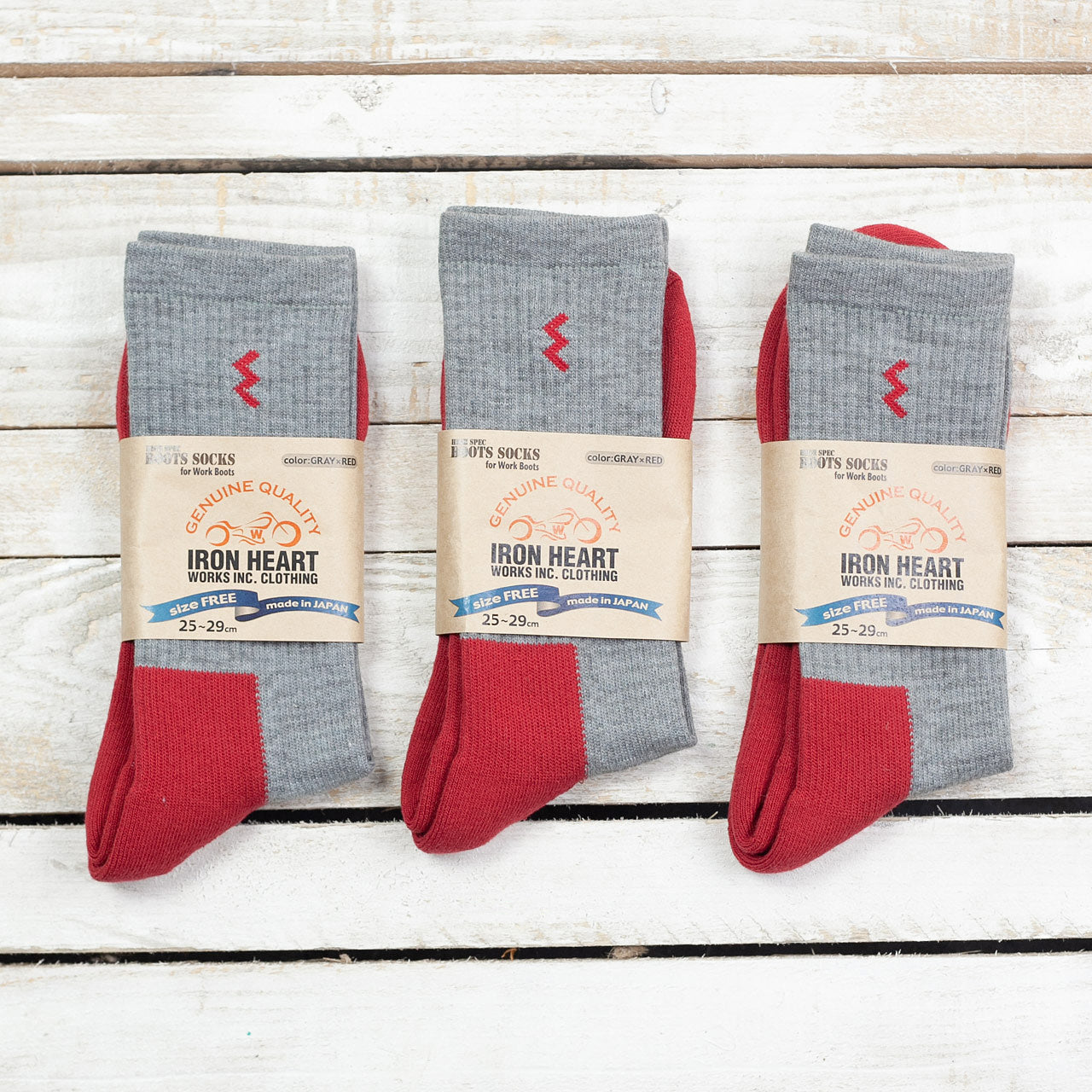 Iron Heart 3-Pack Work Boot Socks Red