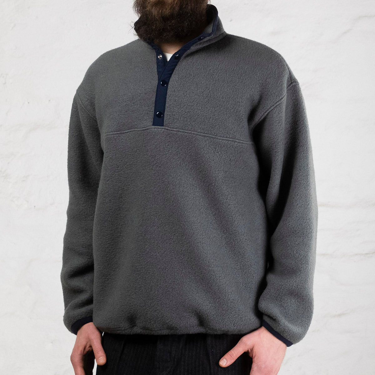 THE REAL McCOY'S Snap Front Pull-Over Fleece Grau