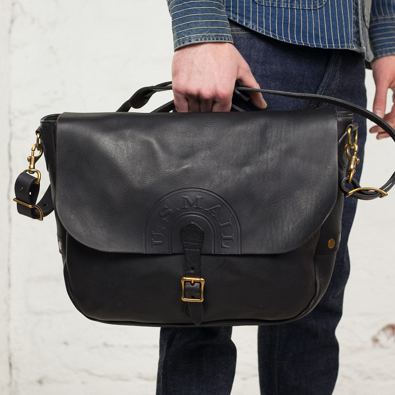 VASCO Leather Postman Bag US Mail Black